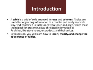 Working with tables | PPTX | Desktop Publishing | Computer Software and ...