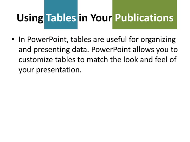 Working with tables | PPTX | Desktop Publishing | Computer Software and Applications