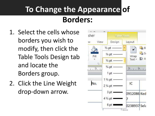 Working with tables | PPTX | Desktop Publishing | Computer Software and Applications