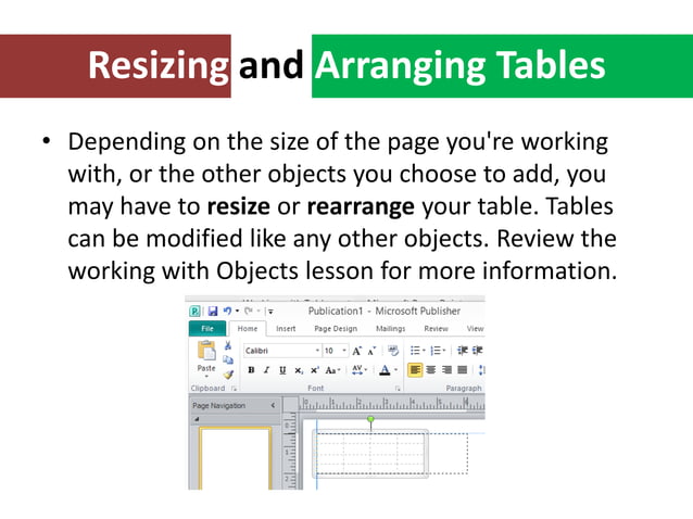 Working with tables | PPTX | Desktop Publishing | Computer Software and Applications