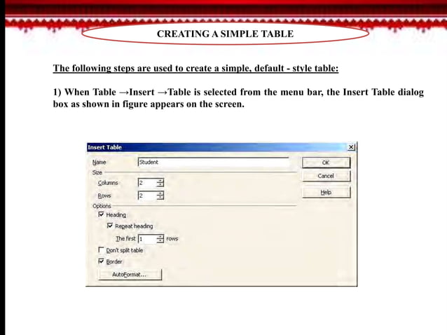 Creating a Simple Table - R.D.Sivakumar | PPT