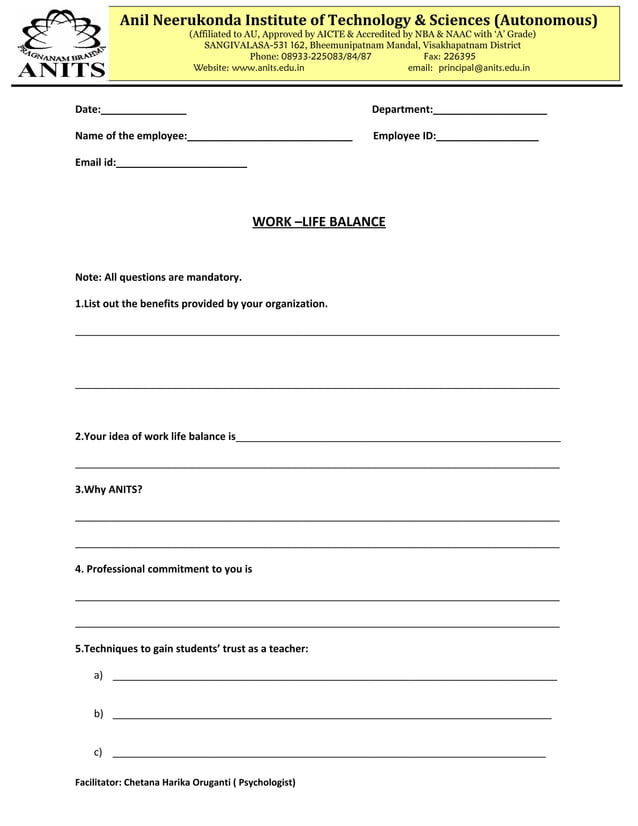 Work life balance pre workshop questionnaire (3) | DOC