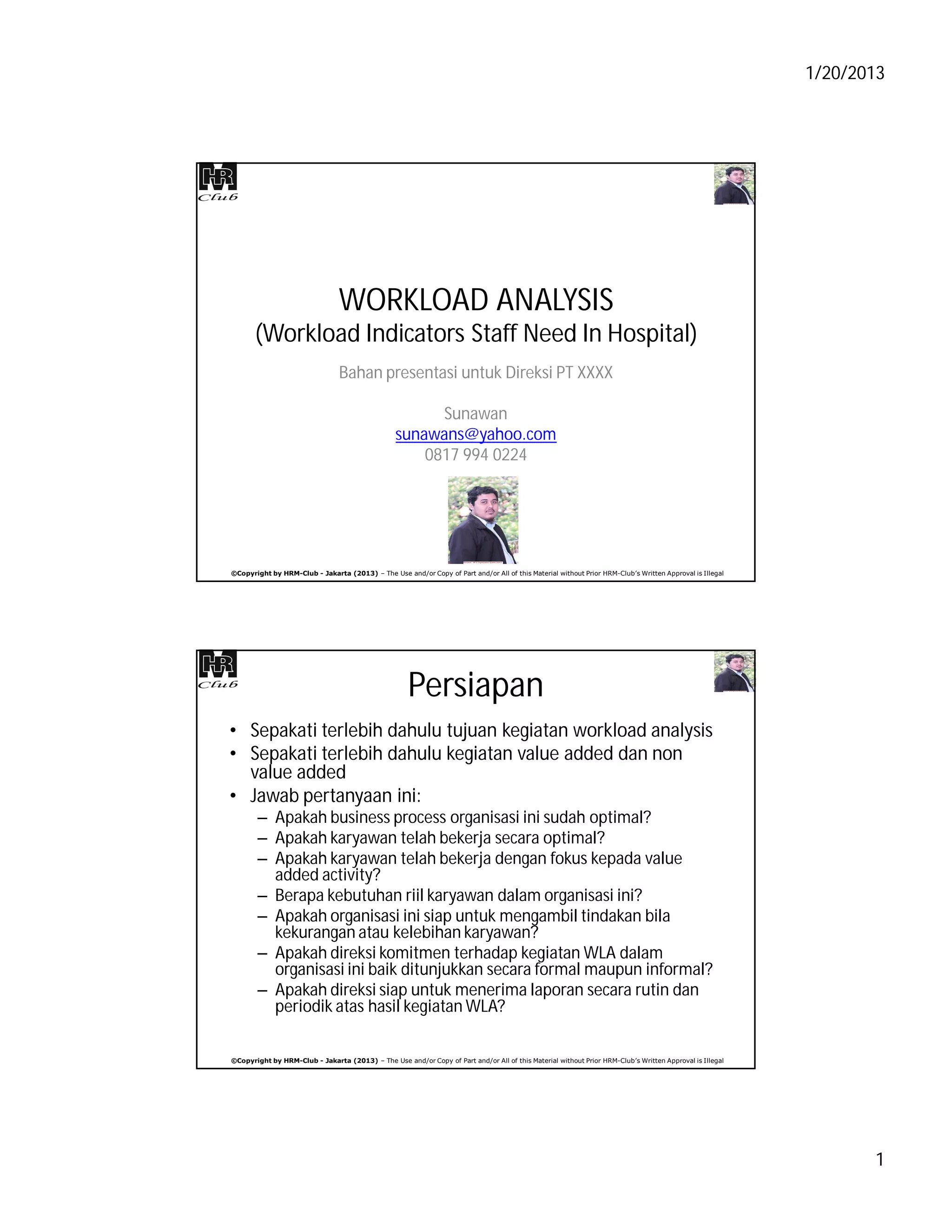 Workload analysis sunawan hrm club | PDF