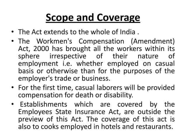 Workman compensation act | PPTX | Injuries | Diseases and Conditions