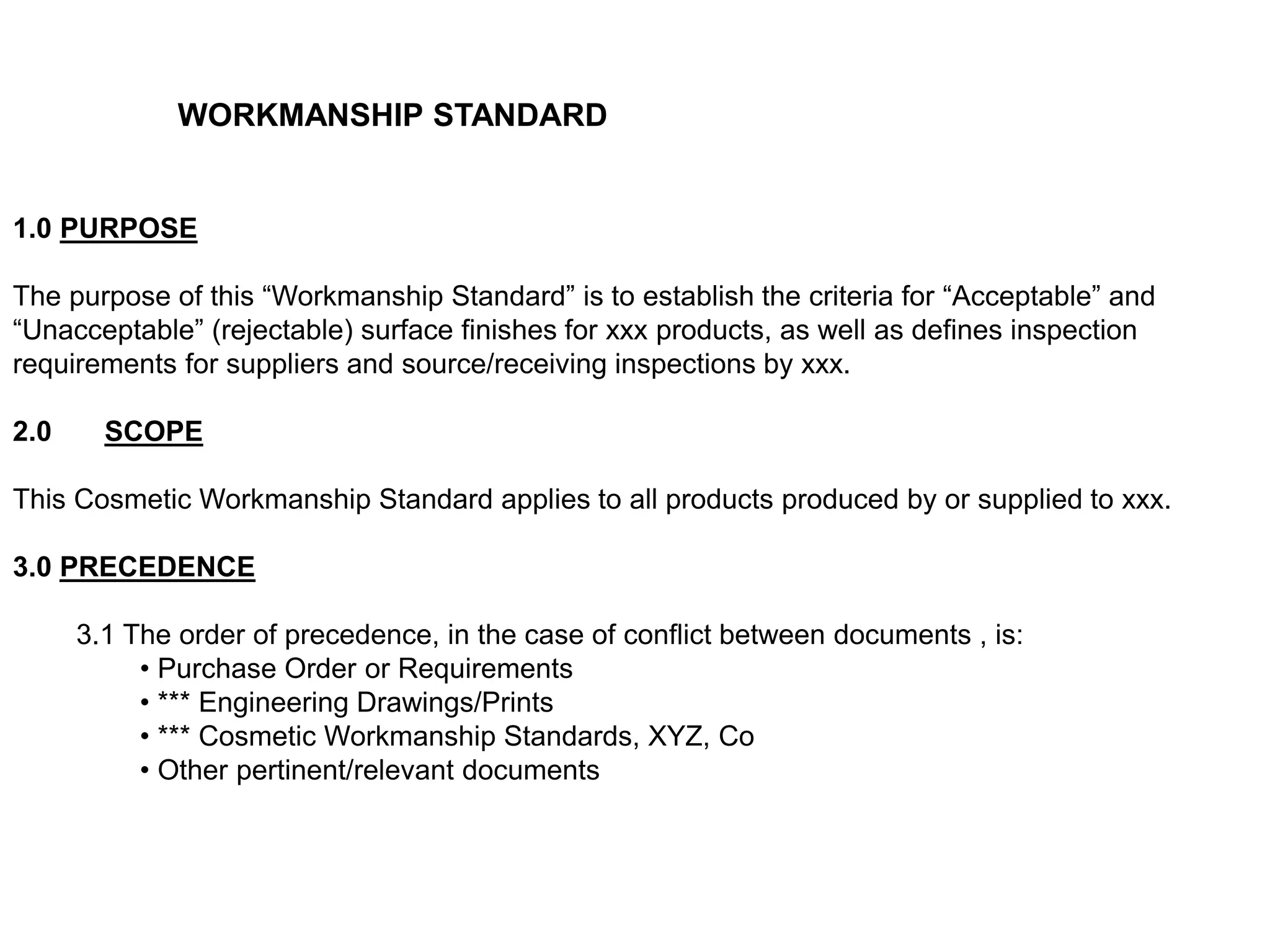 Workmanship Standard Template | PPTX