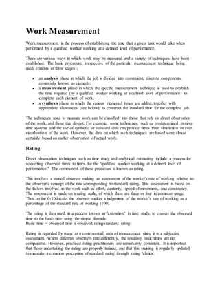 Work measurement | DOCX | Resume Writing and Advice | Job Search