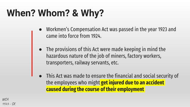 Workmen compensation act 1923 | PPTX | Law
