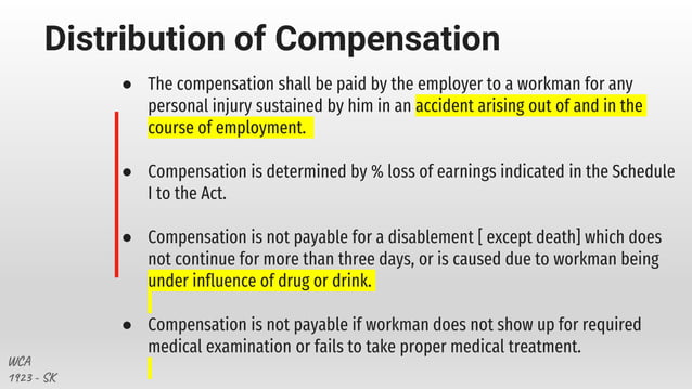 Workmen compensation act 1923 | PPTX | Law