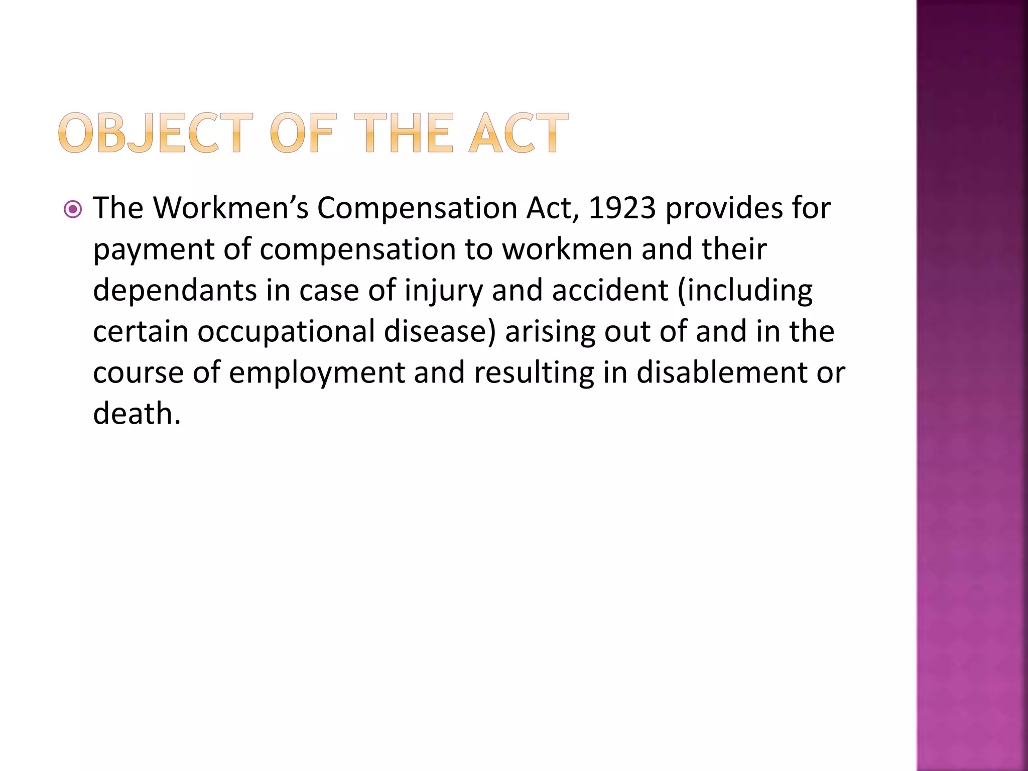 Workmen compensation act 1923 | PPT