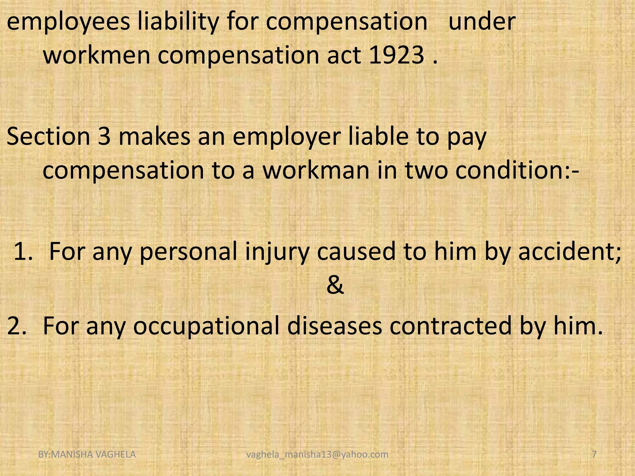 Workmen’s compensation act 1923 | PPSX