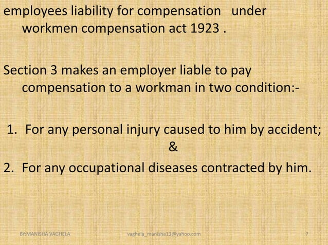 Workmen’s compensation act 1923 | PPSX