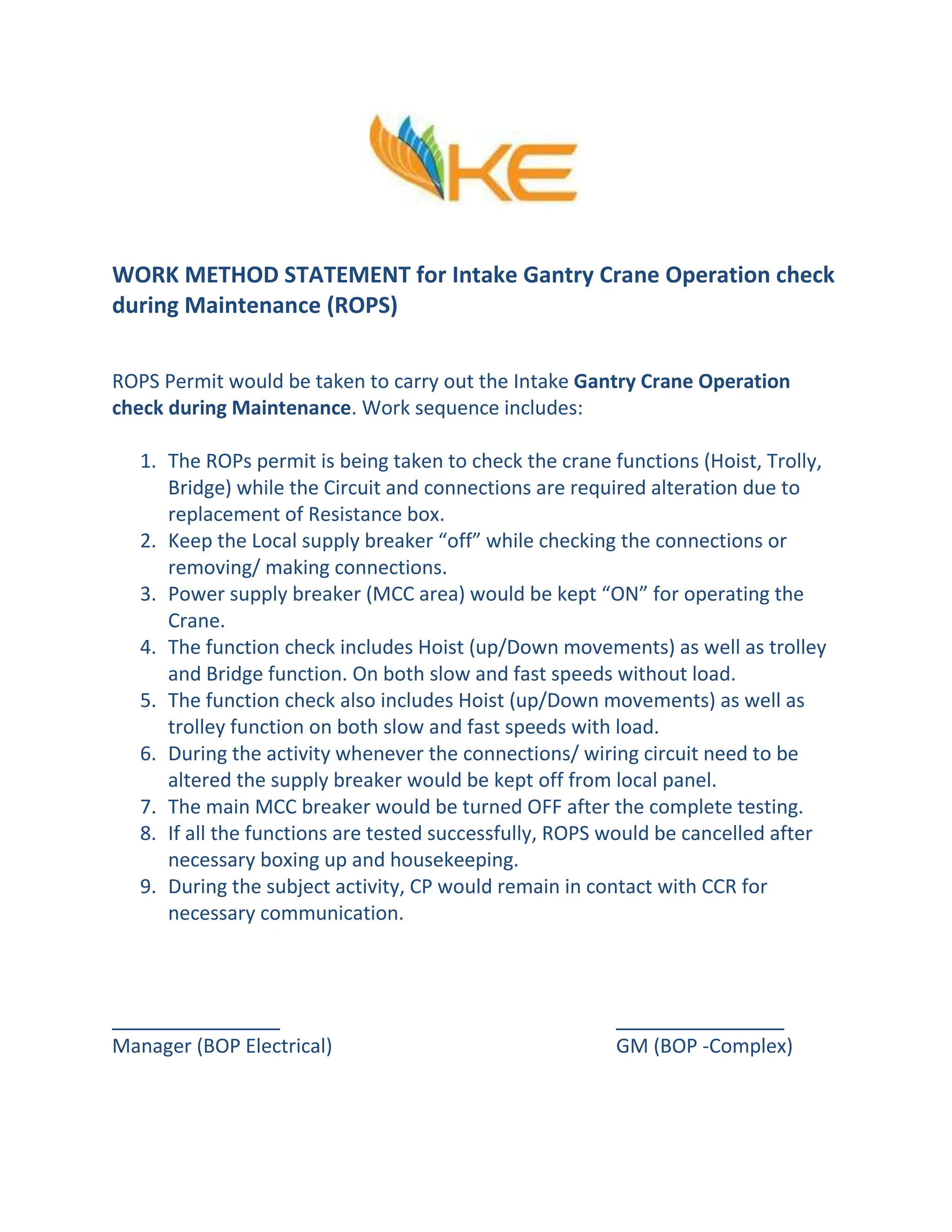 WORK METHOD STATEMENT for Crane function check.docx