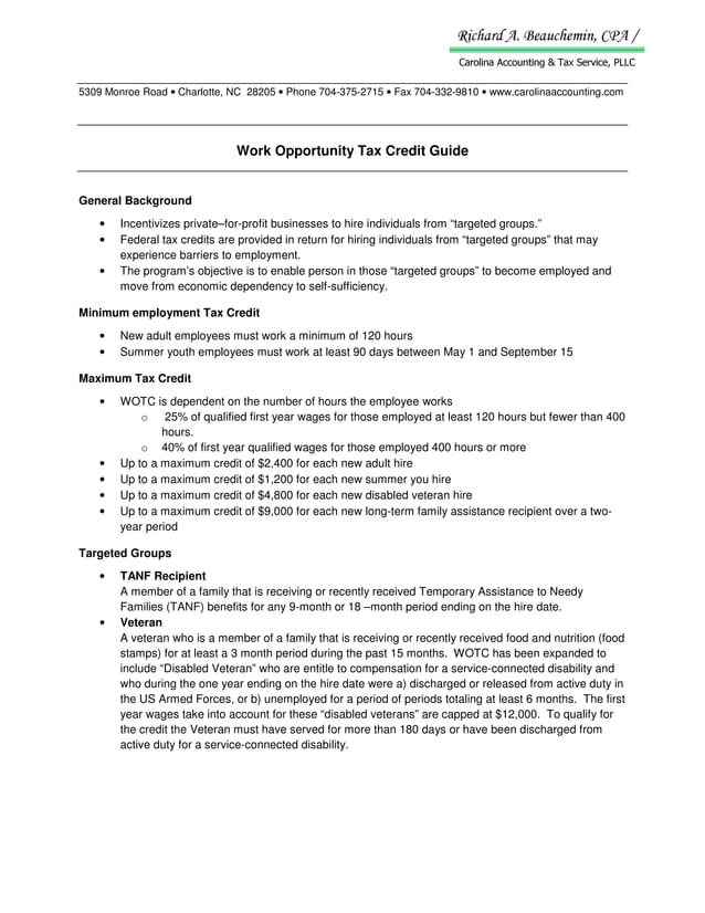 Work Opportunity Tax Credit Guide | PDF
