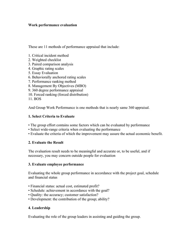 Work performance evaluation | PDF