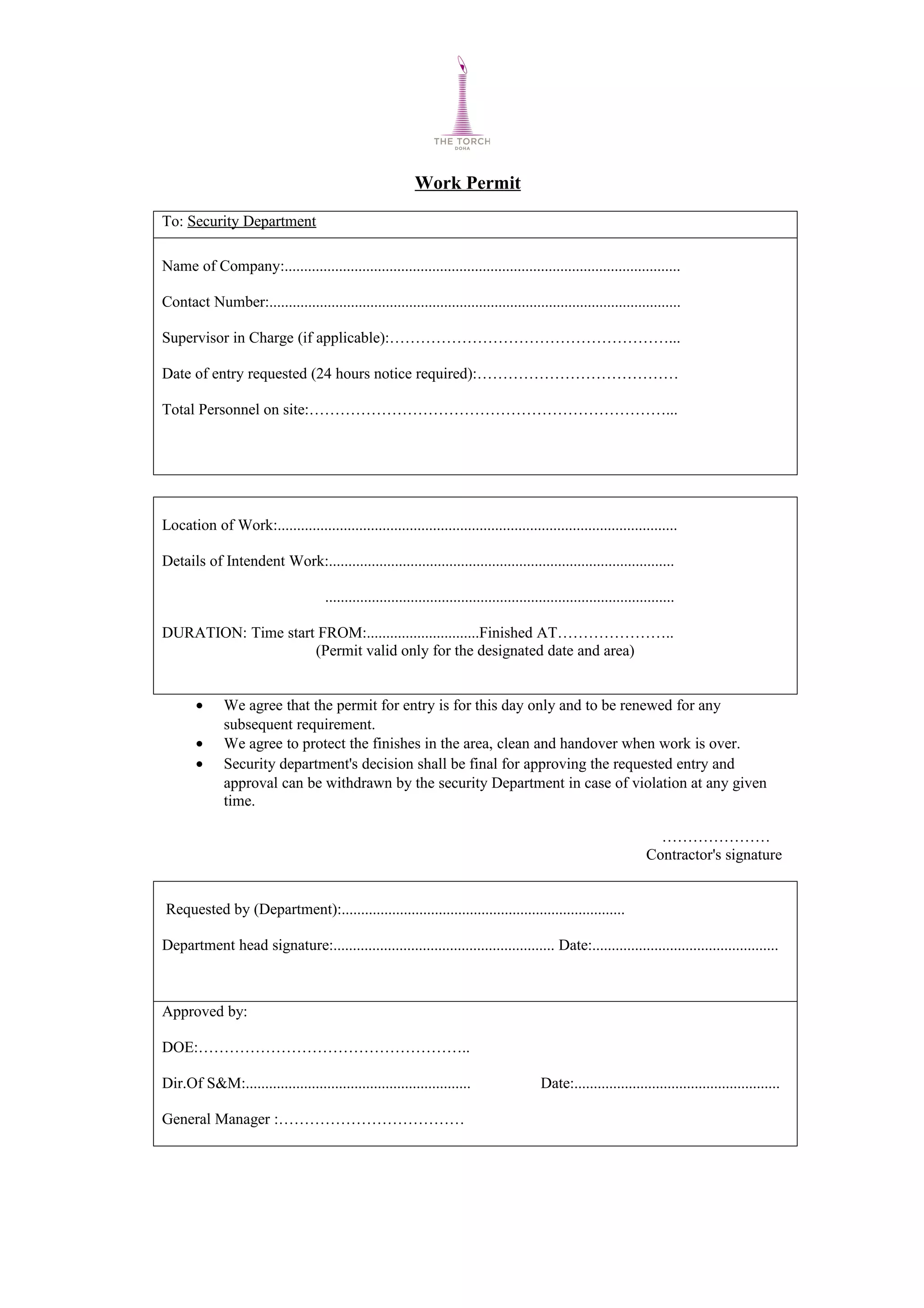 Work permit for contractors | DOC