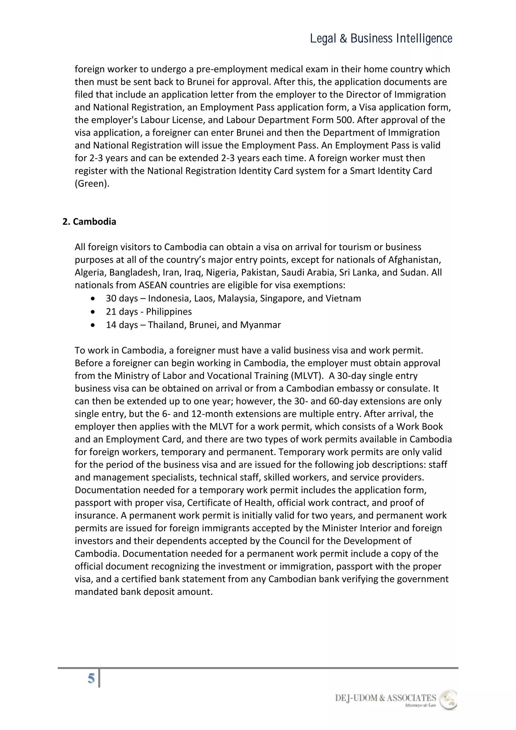 Work Permits and Visas in ASEAN Countries | PDF