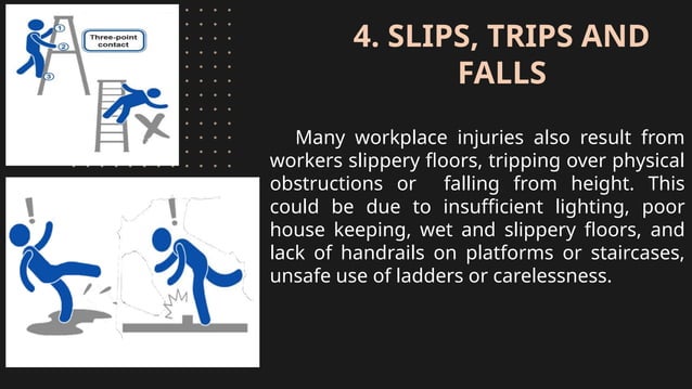 common workplace hazards in worksplace .pptx | First Aid | Injuries
