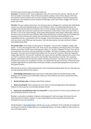 Workplace bullying: A sad reality | Satyajit Senapati | PDF | Crime ...