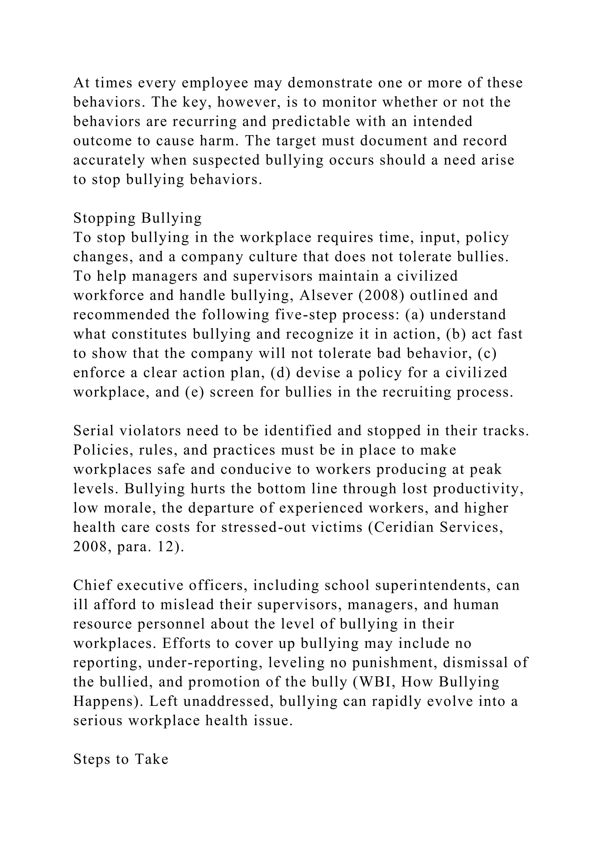 Workplace Bullying Costly and Preventable By Terry L Wiedmer .docx