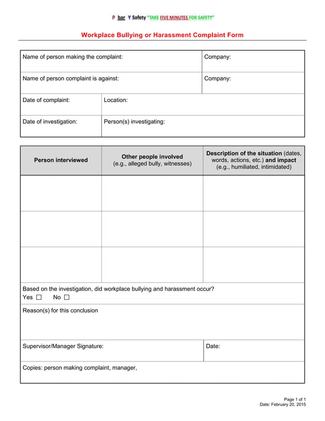 Workplace bullying or harassment complaint | PDF