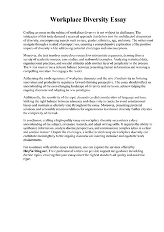 Workplace Diversity Essay.pdf | Business | Business and Finance