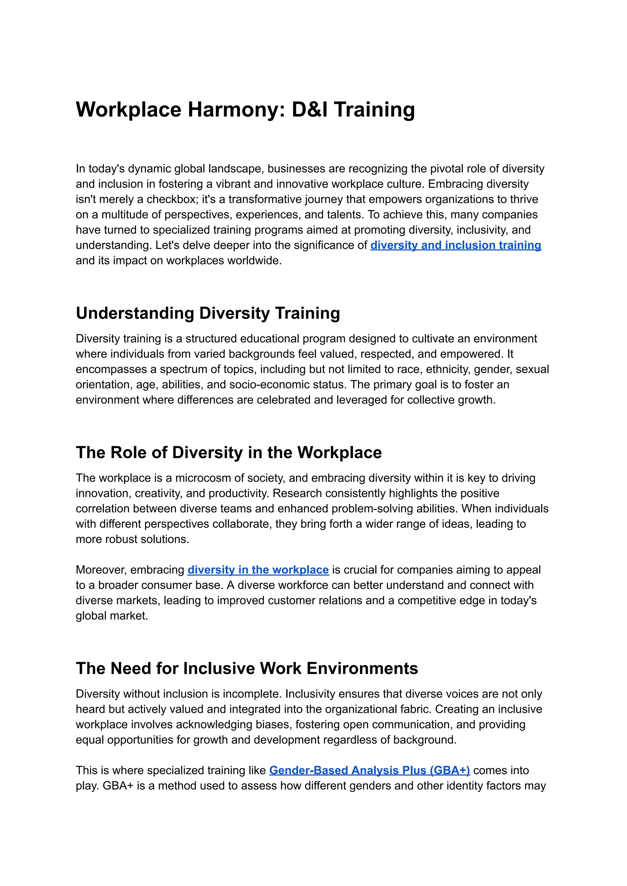 Workplace Harmony: D&I Training in Canada | PDF