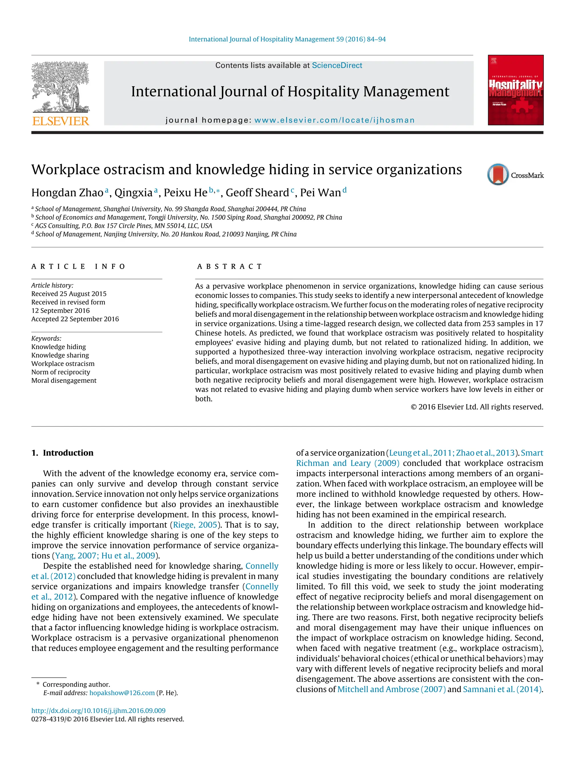 Workplace ostracism and knowledge hiding in service organizations.pdf