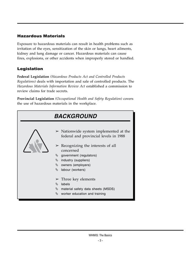 Workplace safety 101 workplace hazardous materials information system (whmis) | PDF
