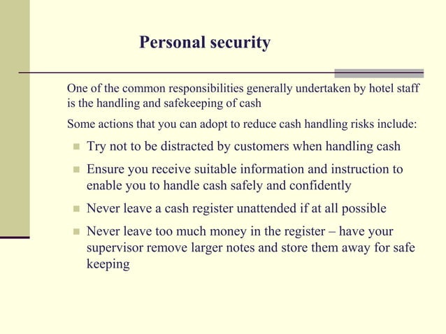Workplace Safety And Security Hotel.Ppt | Hospitality Industry | Industries