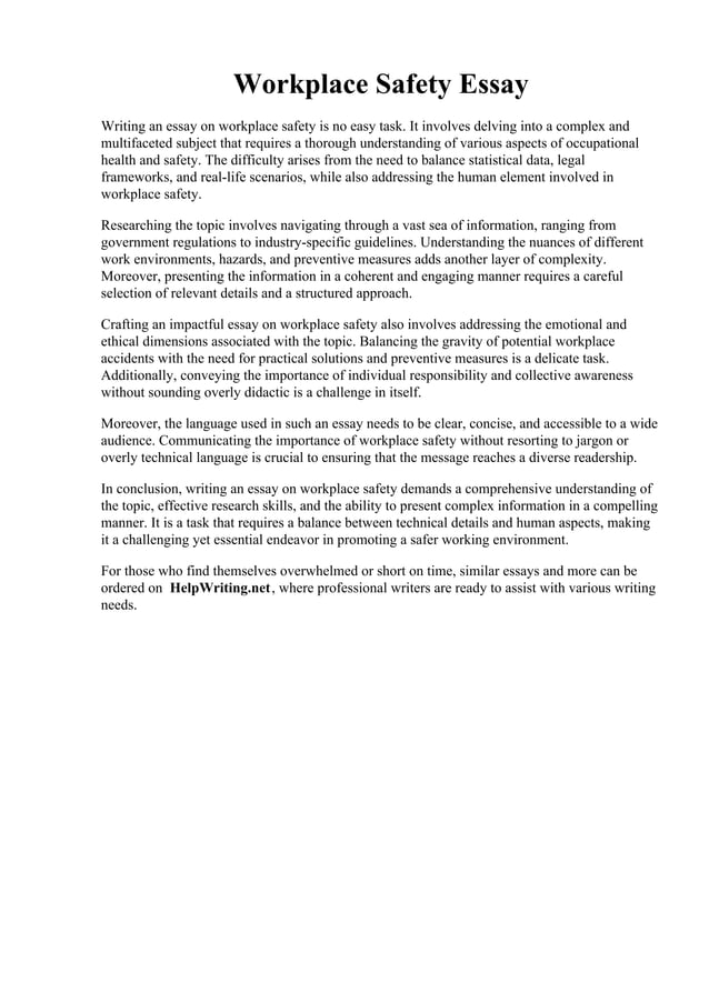 Workplace Safety Essay. Business paper: Workplace safety essay | PDF