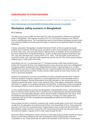 Workplace safety scenario in bangladesh | PDF