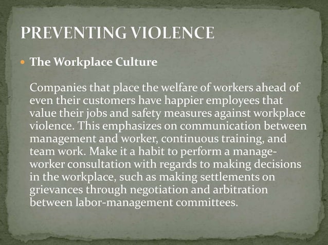 WORKPLACE VIOLENCE-presentation.pptx | Injuries | Diseases and Conditions