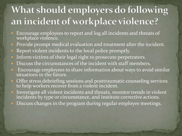 WORKPLACE VIOLENCE-presentation.pptx | Injuries | Diseases and Conditions