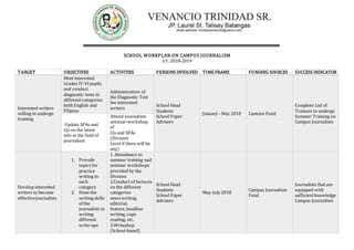 Workplan and activities in campus journalism | DOCX | College Education ...