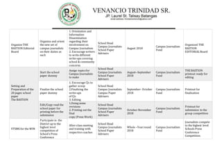 Workplan and activities in campus journalism | DOCX | College Education ...