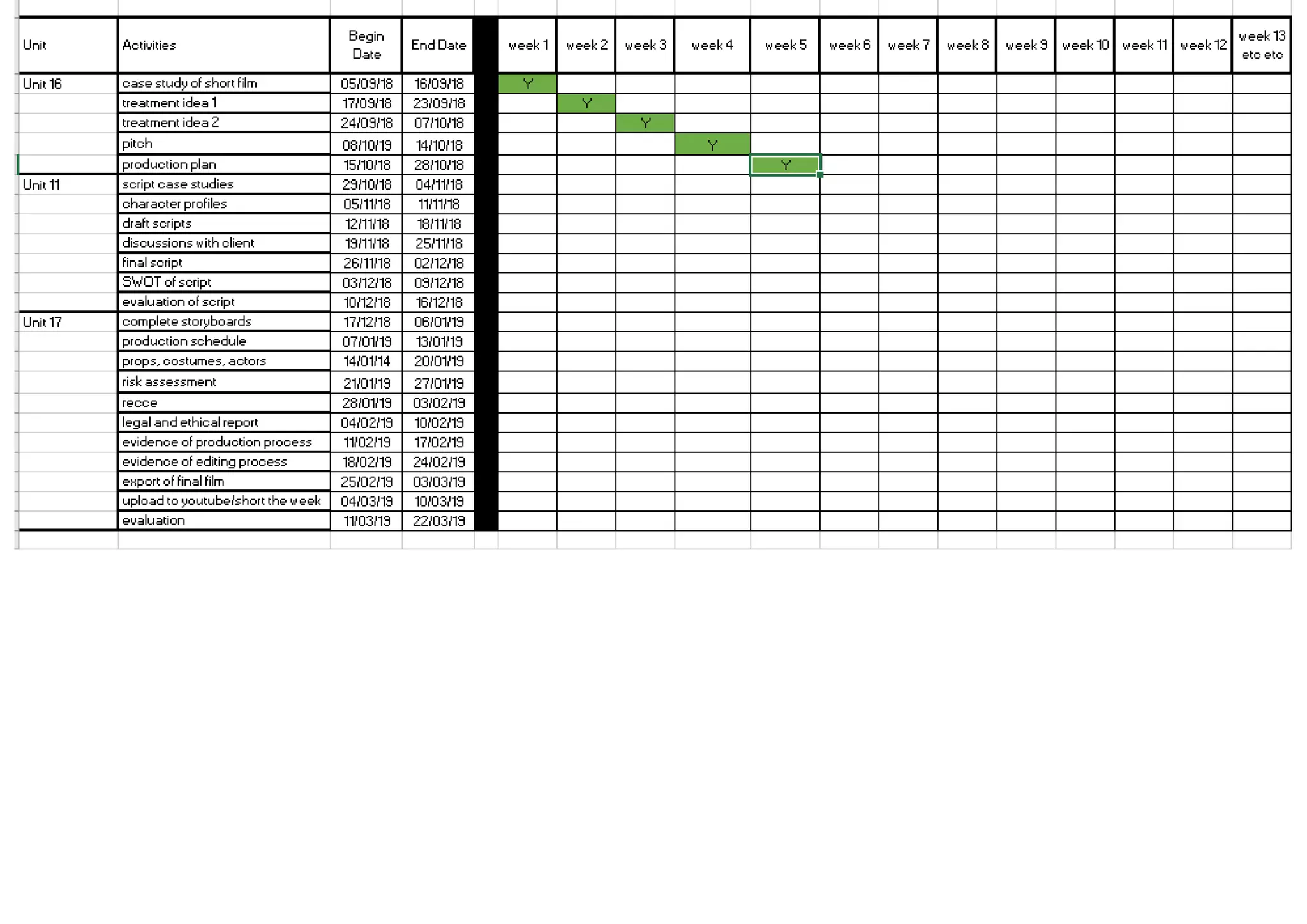 Work plan spreadsheet | DOCX
