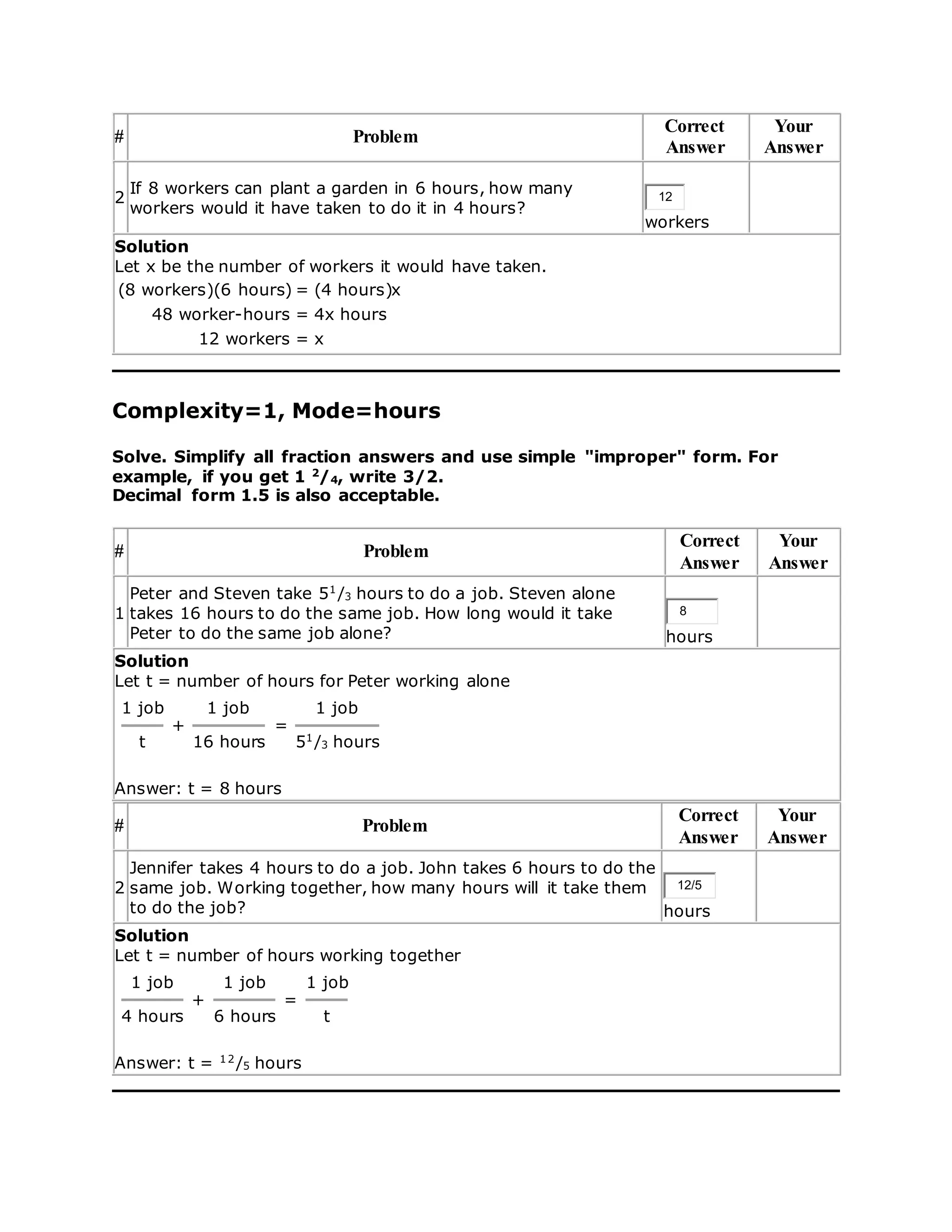 Work problems | DOCX