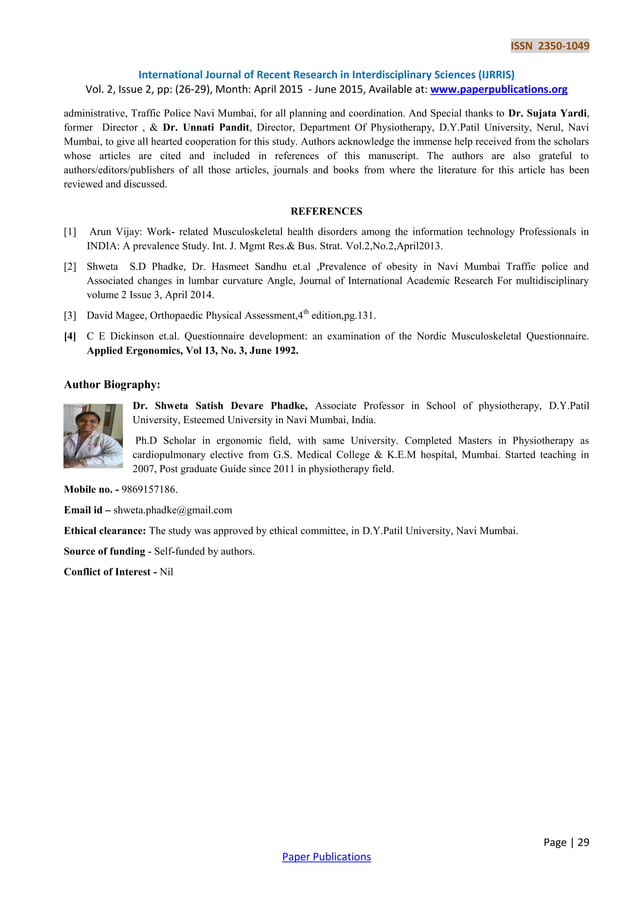 Work related musculoskeletal symptoms among Traffic Police: Cross ...