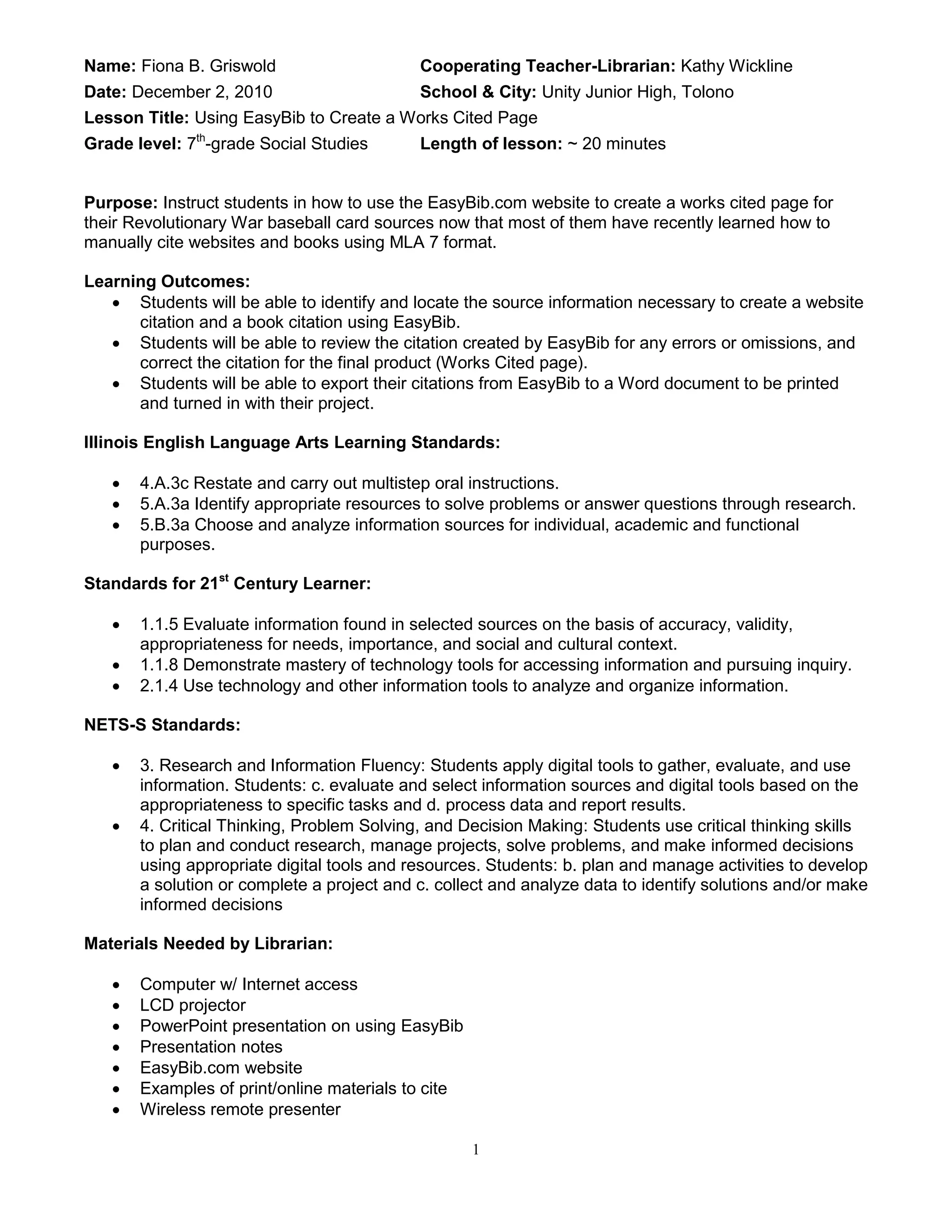 Easybib Lesson Plan | PDF