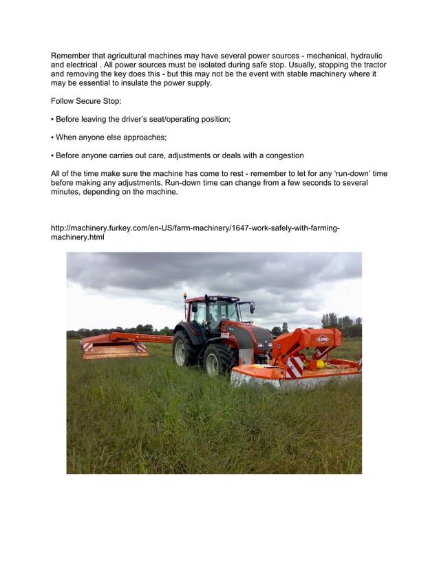 Work safely with agricultural machinery | DOC | Agriculture | Industries