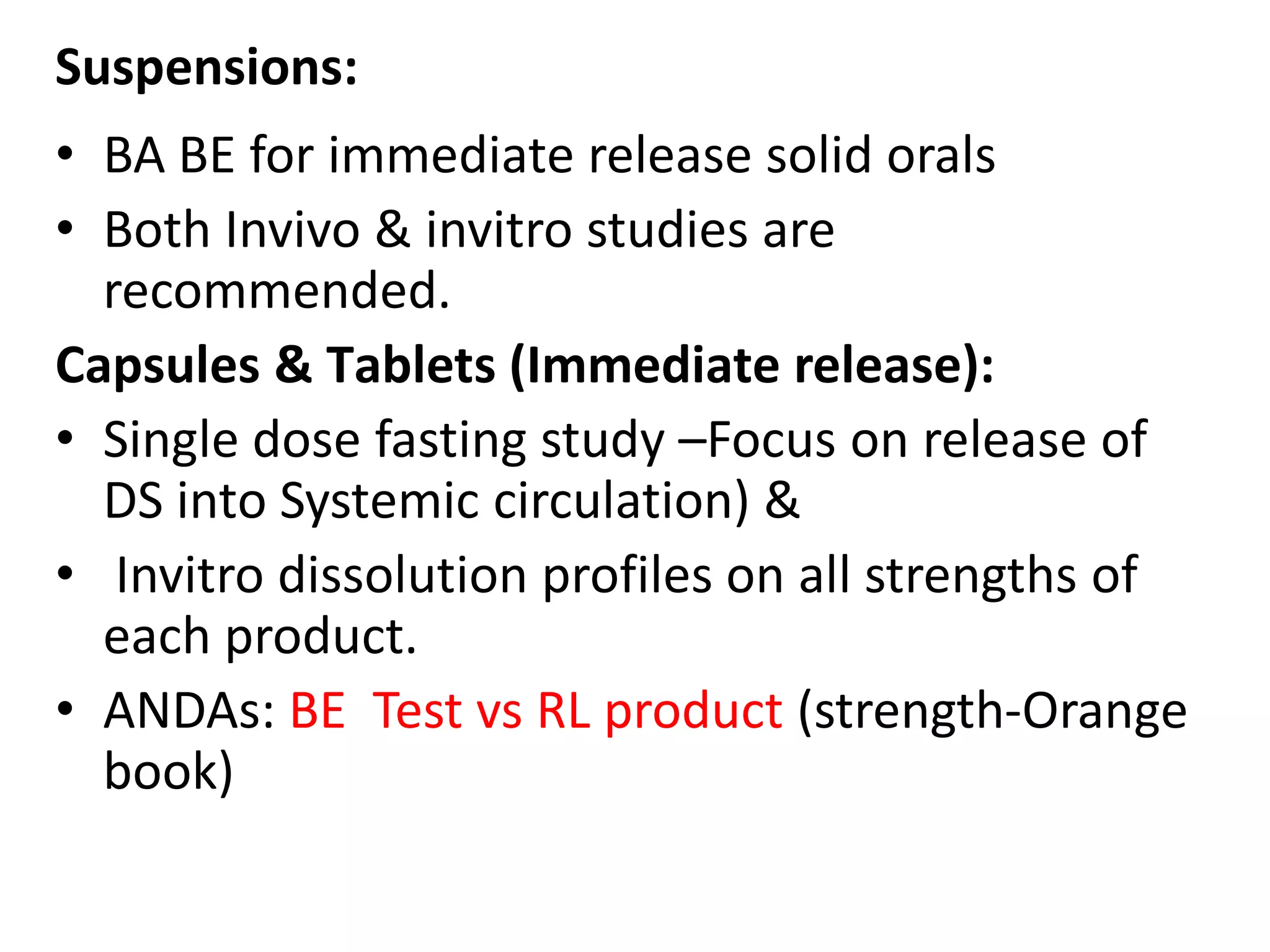 Regulatory requirements-BA/BE Studies | PDF