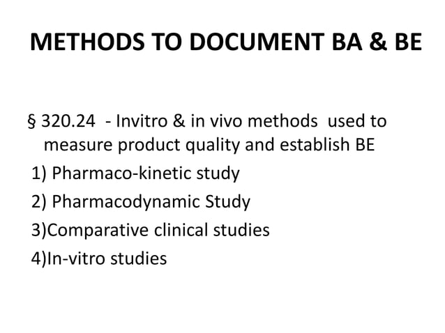 Regulatory requirements-BA/BE Studies | PDF
