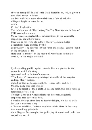 Works CitedDu Bose, Thomas. The Lottery.” Masterplots, Four.docx
