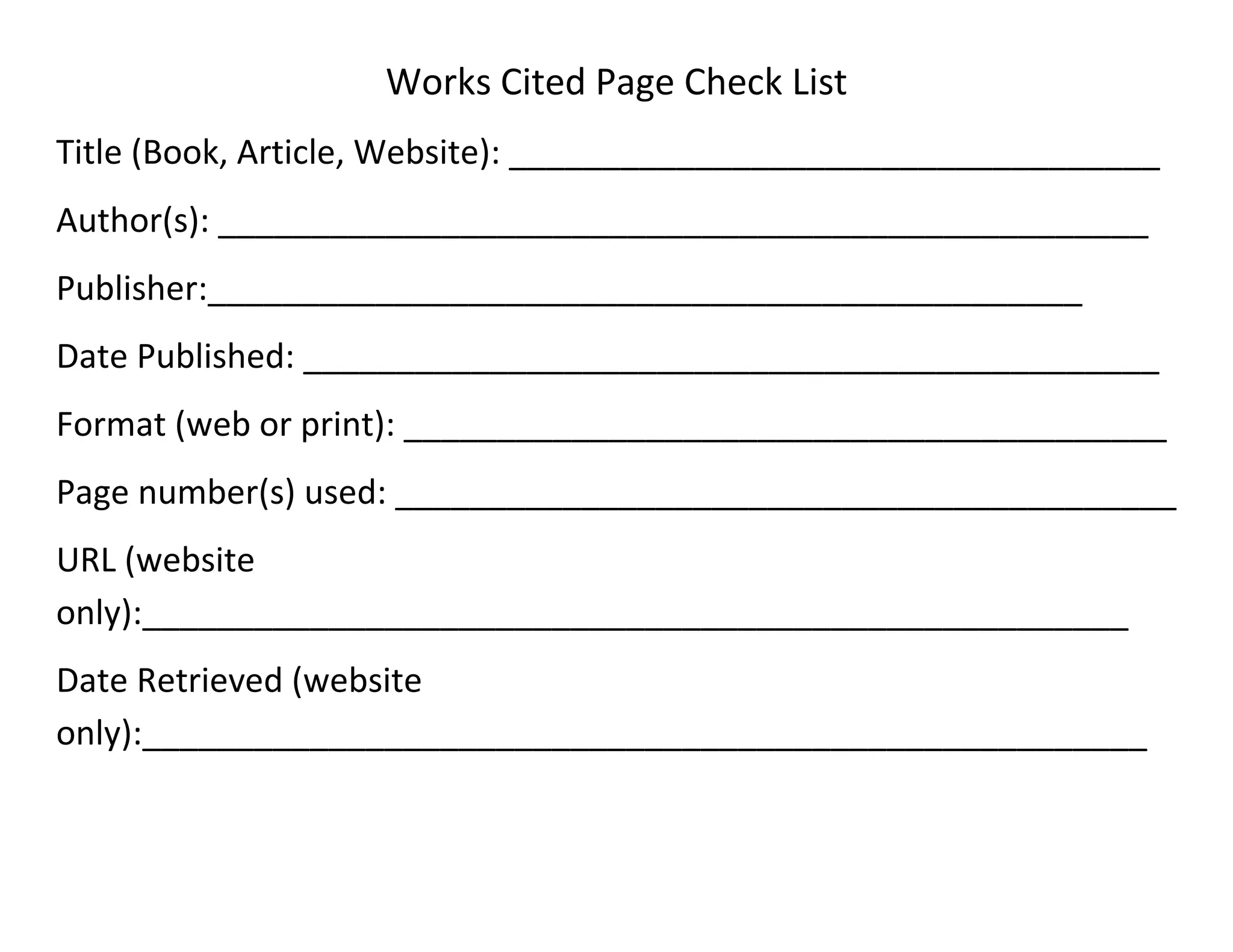 Works cited page check list 2(autosaved) | PDF