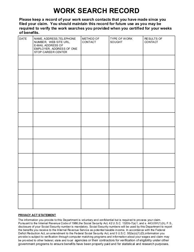 Work Search Record Work Search Record