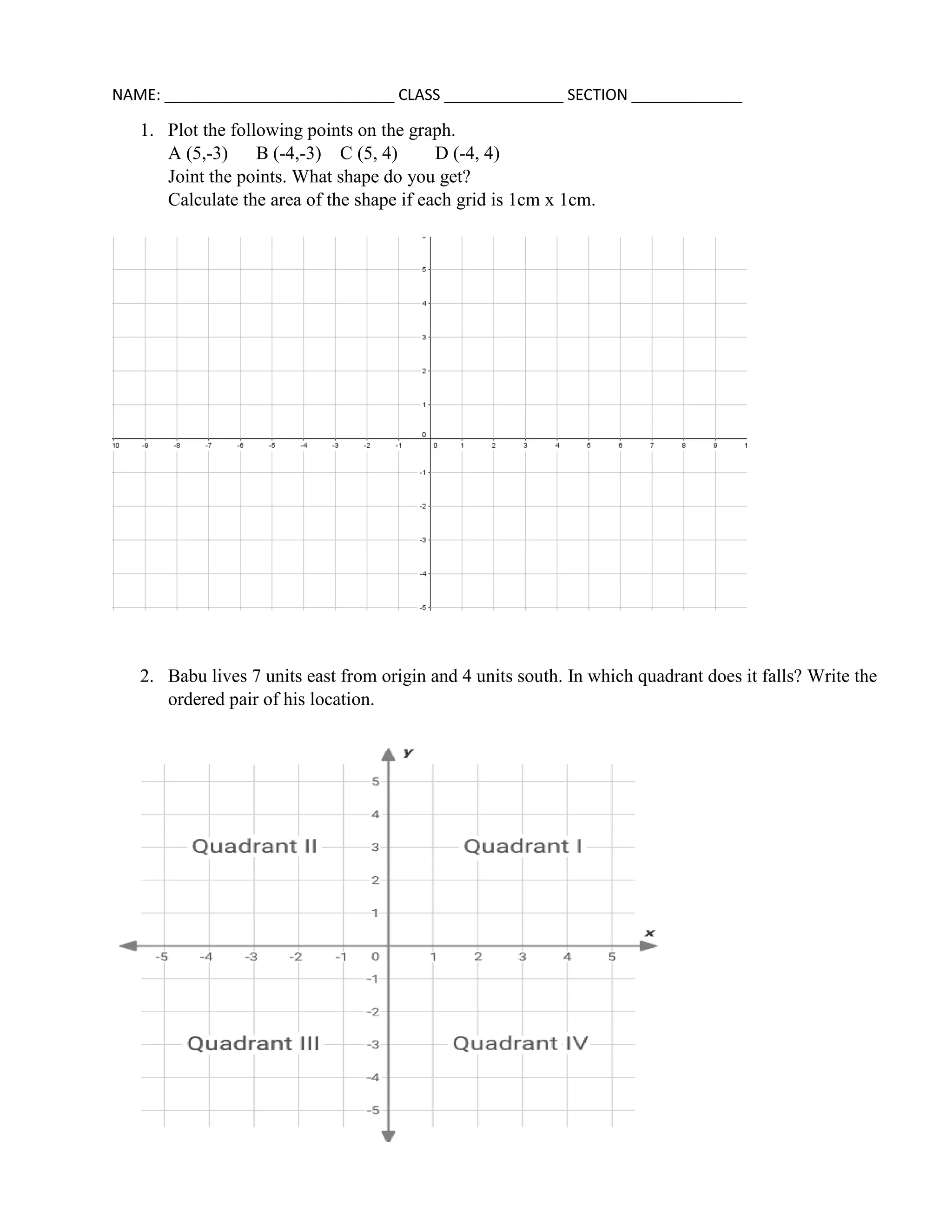 Workseet on coordinate graph .pdf