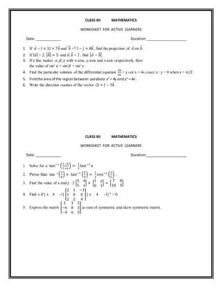 class 12 Worksheet 1 and 2 for active learners | PDF