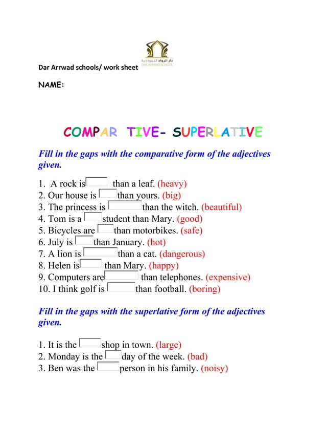 Work sheet. comparative and superlative | PDF