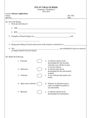 Computer Worksheets Std 8 | PDF