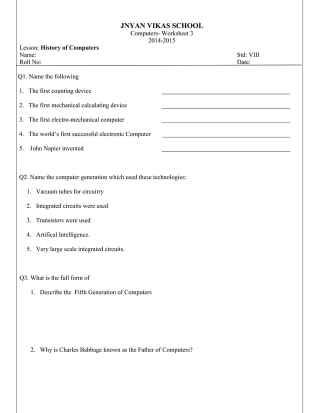 Computer Worksheets Std 8 | PDF